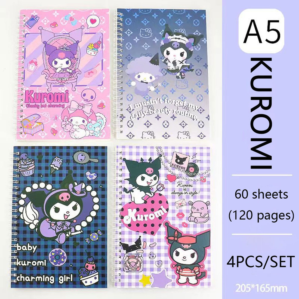 4Pcs/set Kuromi A5 Coil Writing Notebook Handbook Cartoon Spiral ...