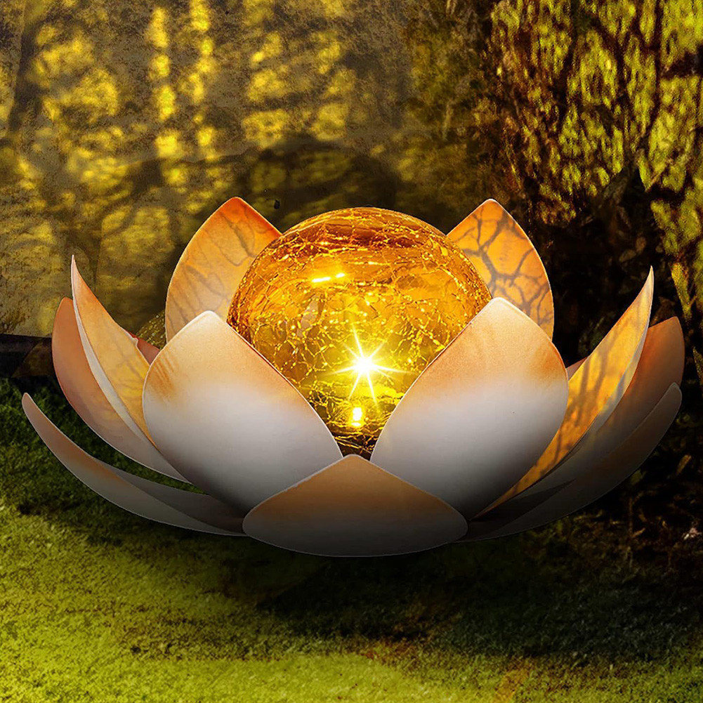 AU Solar Crack Glass Ball Flower Lamp Waterproof Lotus Night Light for ...