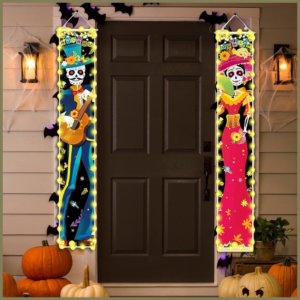 Halloween Porch Banner Lighted Welcome Door Banner Front Door Sign ...