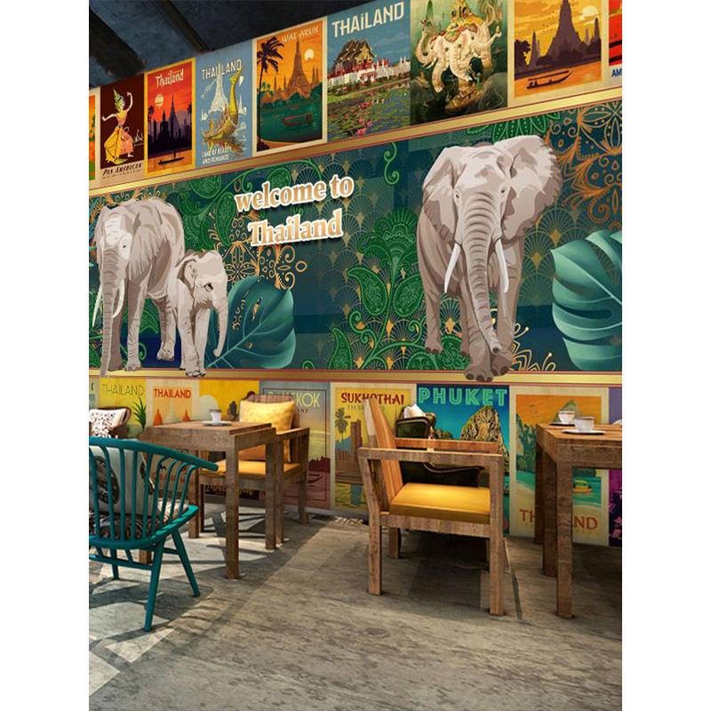 Thai Style Milk Tea Shop Decor Wall Paper Southeast Asian Style Mural ...