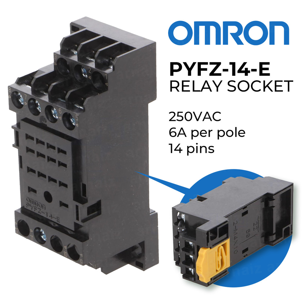 Omron PYFZ-14-E Relay Socket 14 Pin 250VAC 6A DIN Rail-Mounted MY4 Screw Miniature Power Relay ...