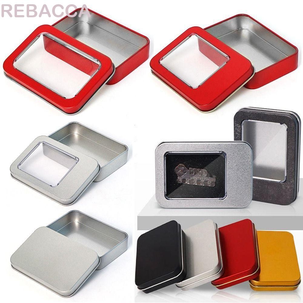 REBACCA Tin Box with Clear Window Lid, Multicolor Rectangular Nail Art Display Case, Tea Cans ...