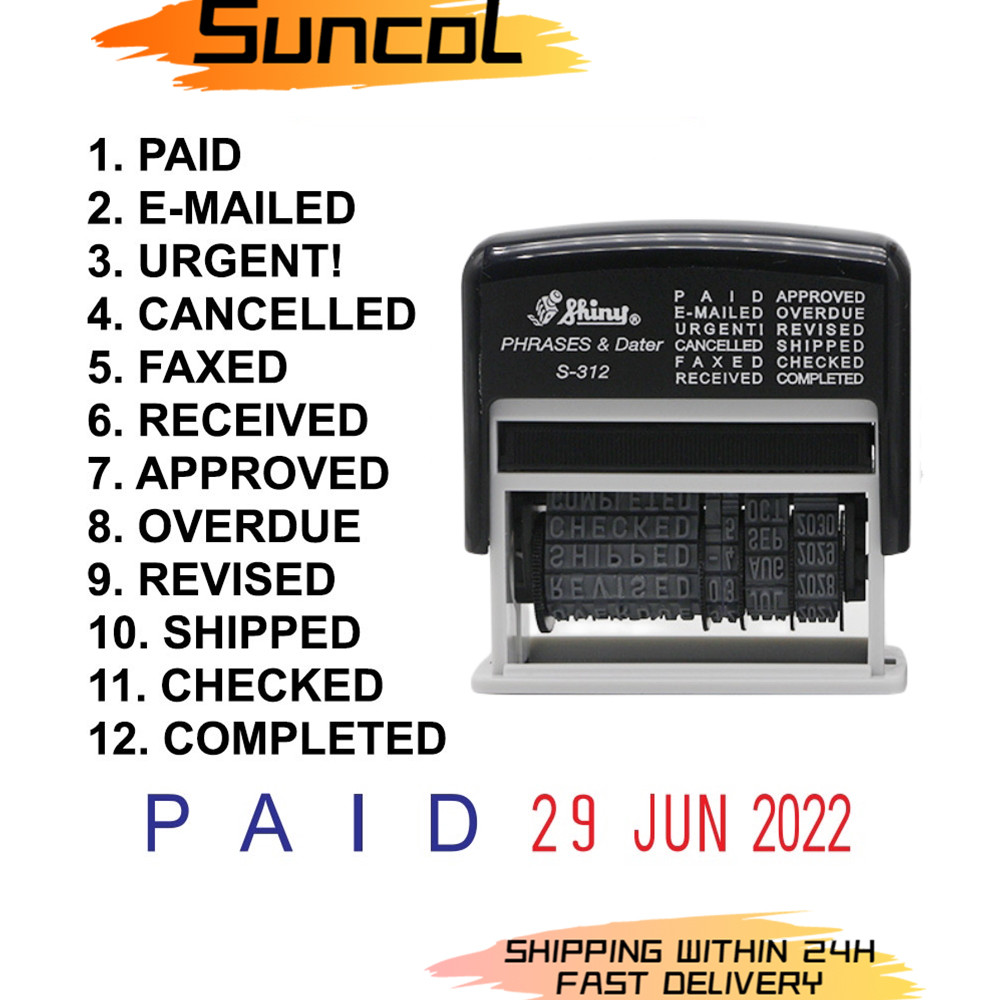 Shiny 12 Available Phrases Date Stamp Office Text Dater Stamp APPROVED CANCELLED COMPLETED E ...