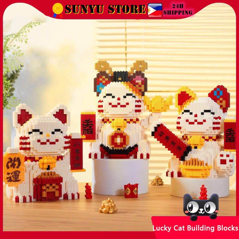 DIY Fortune Cat Small Particle Assembled Building Blocks Lucky Cat Toy ...
