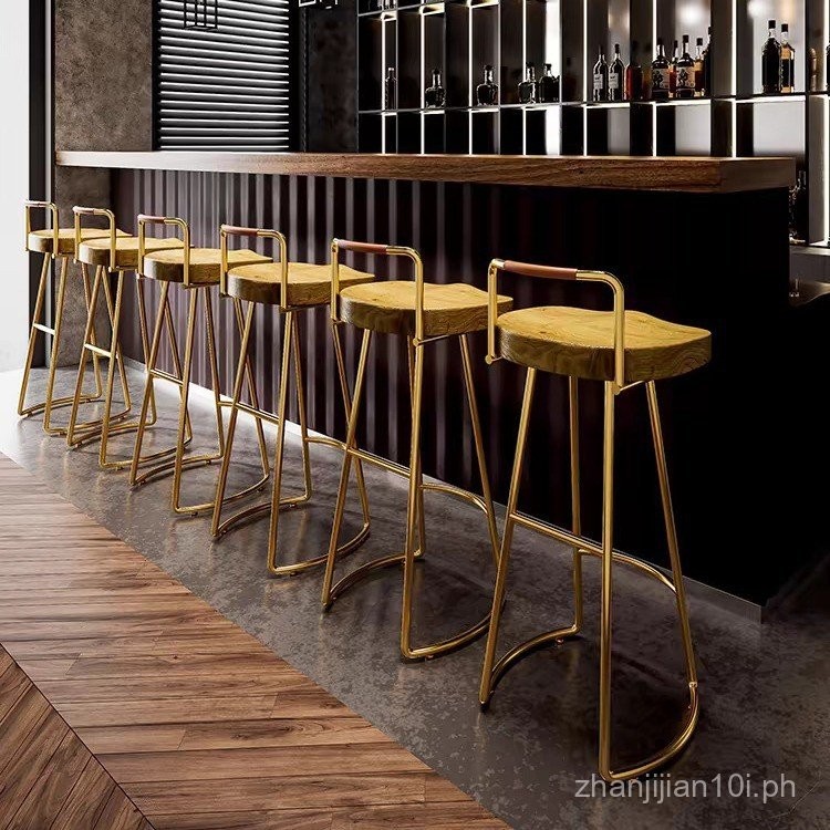 Nordic Solid Wood Bar Stool Coffee Shop Milk Tea Shop Leisure High ...