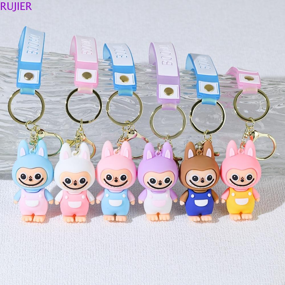 RUJIER Labubu Doll Keychain, Anti-lost Silica Gel Labubu PVC Pendant ...
