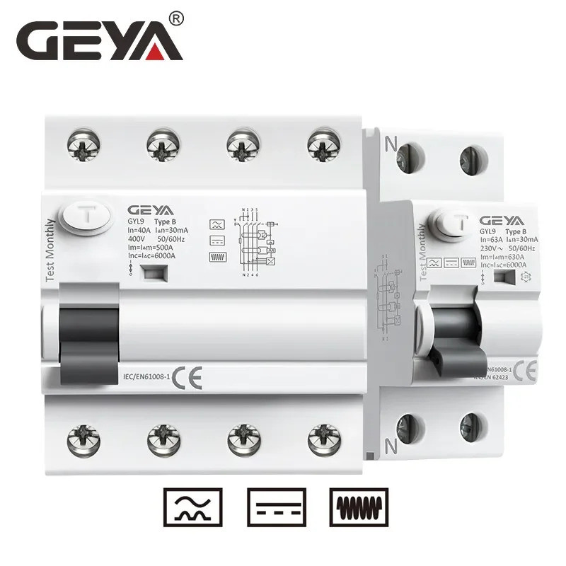 GEYA GYL9 Magnetic B Type RCCB Residual Current Circuit breaker DC ELCB ...