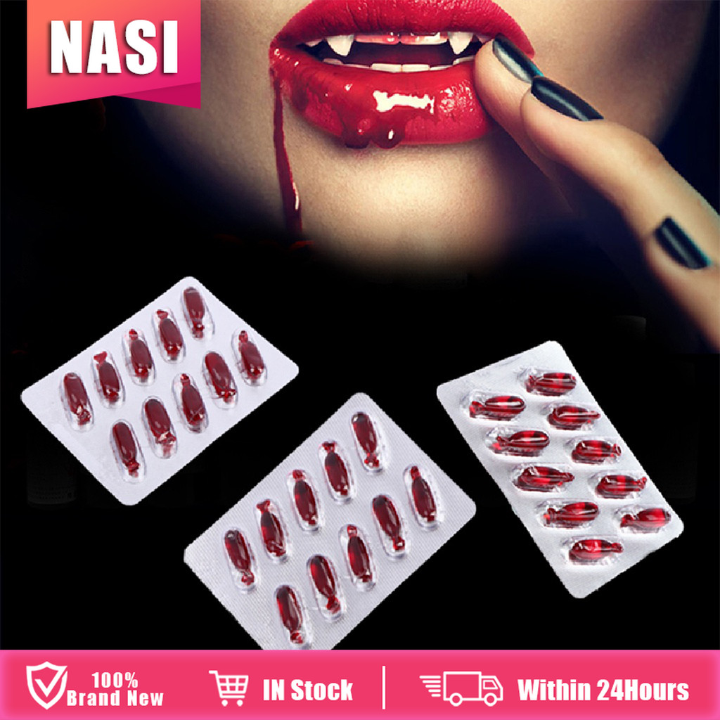 Blood Fake 10pcs Halloween Capsule Plasma Pills Vampire Horror Funny ...