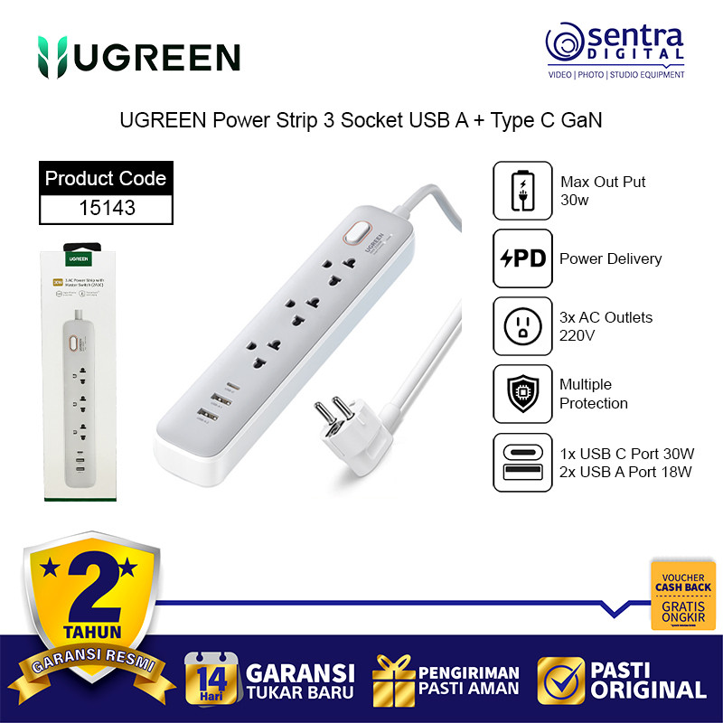 Ugreen PowerStrip Socket Terminal Adapter 30W 6 In 1 USB-A USB-C White ...