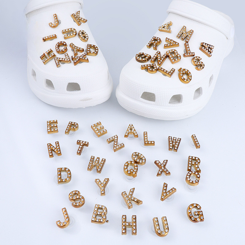 Jibbit for Croc Set 26 Glod Letters A-Z Diamond Bright Croc Shoes Charm ...