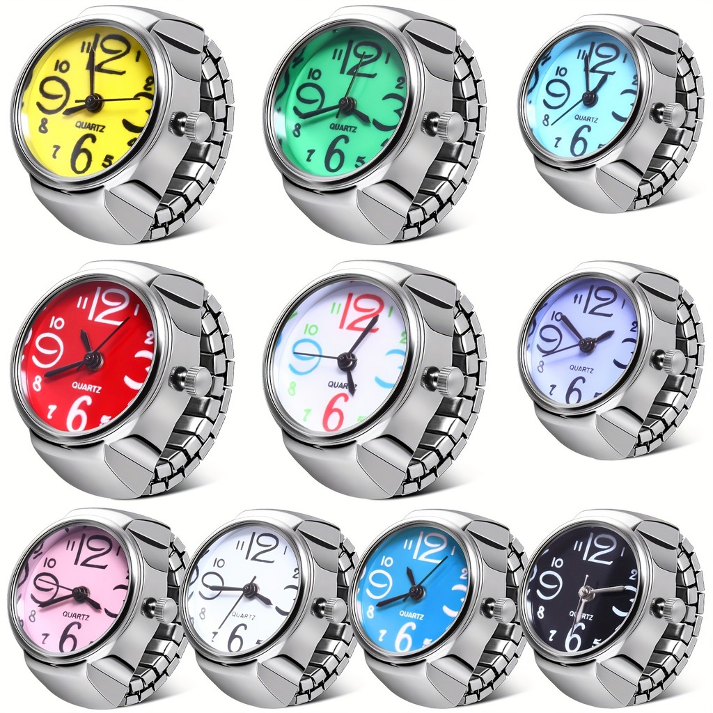 10-Piece Finger Watch Ring, Suitable for Women Men Adjustable Clock ...
