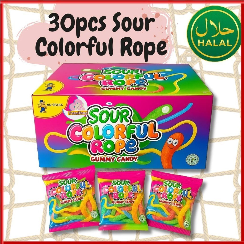 30pcs ALI SOUR COLOURFUL ROPE Gummy masam gula halal (TTF) | Shopee ...