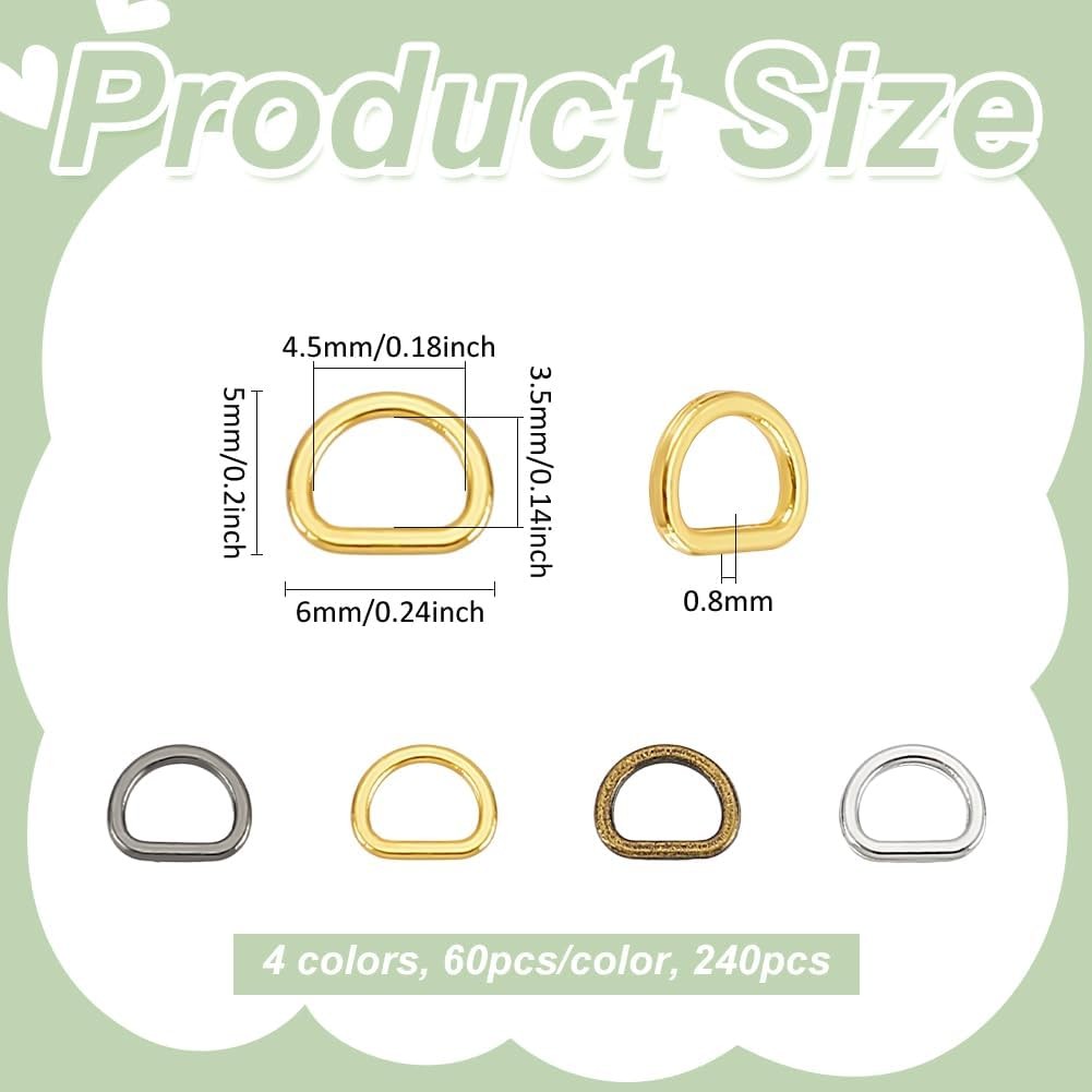 FINGERINSPIRE 240 PCS Mini D Rings Semi-Circular D Ring 4.5mm D-Metal ...