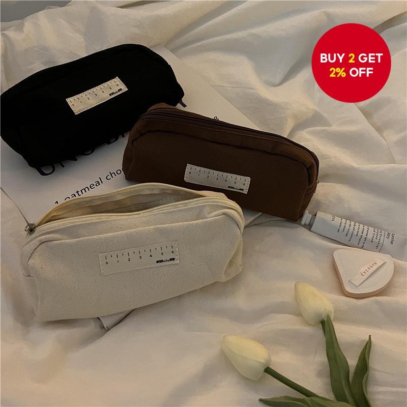 1pc Vintage Ruler Pencil Pouch Pure Color Canvas Bag Stationery ...