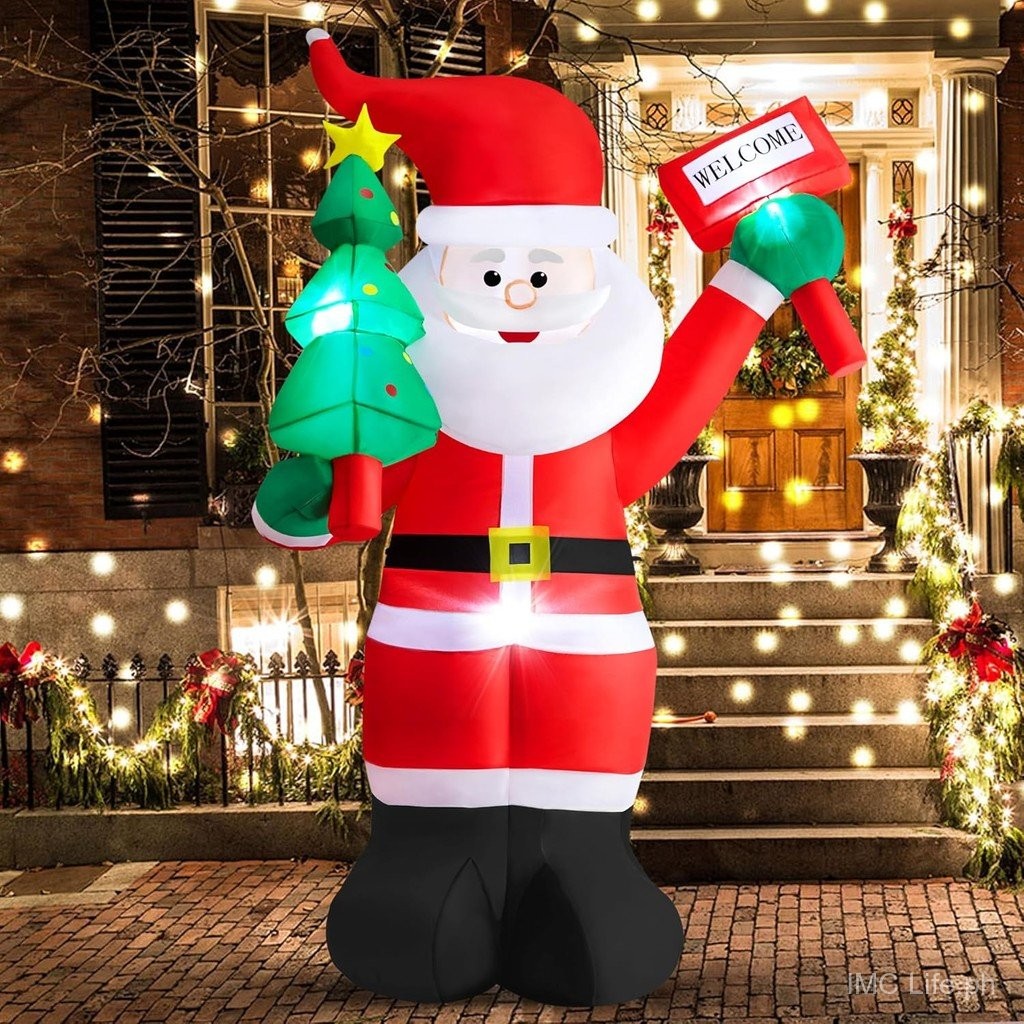 6FT Christmas Inflatables Santa Claus with Welcome Sign and Tree ...