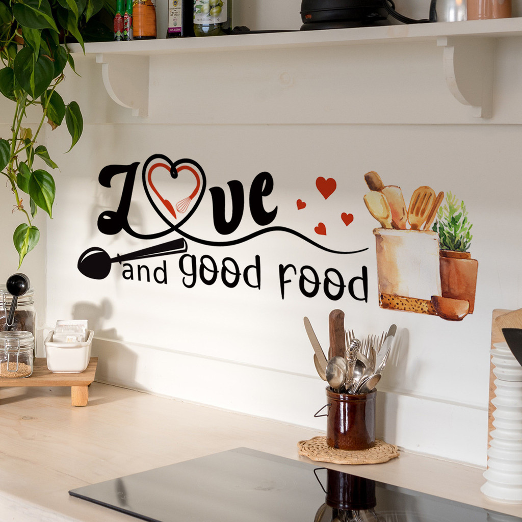 Kitchen Wall Decor Stickers Love and Good Food Saying Vinyl Sticker for ...