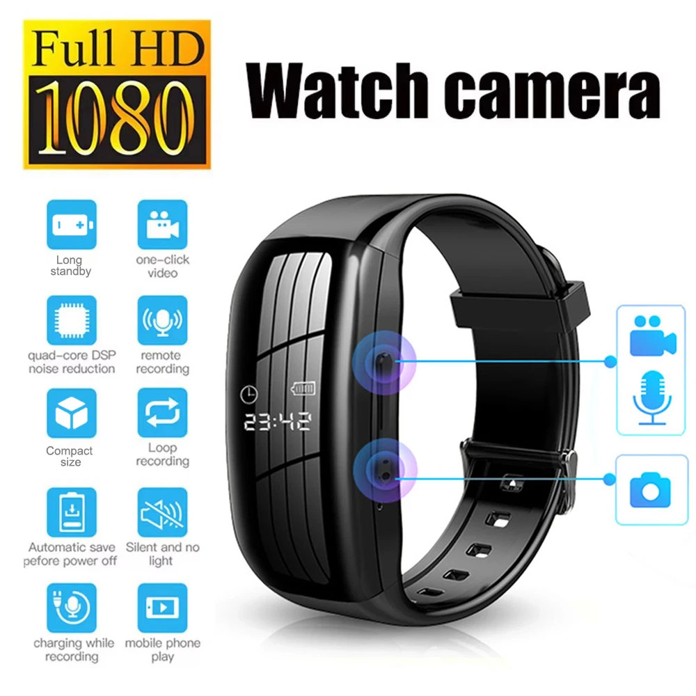2025 1080P HD Mini Camera Watch 8-256GB Video Voice Recorder Bracelet ...