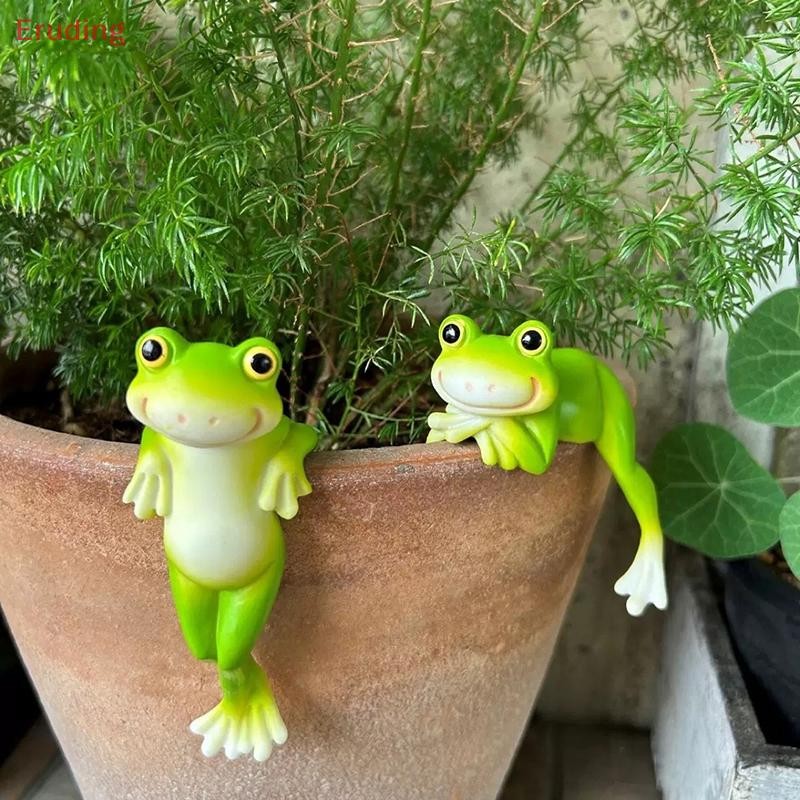 [Eruding] 2 Pack Cute Climbing Frog Figurines Flower Pot Hugger Resin ...