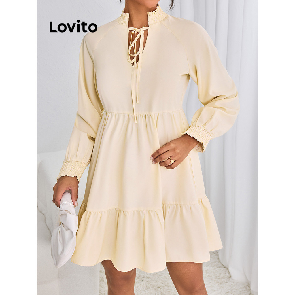 Lovito Women Casual Plain Tiered Layer Lace Up Dress LBL14466 | Shopee ...