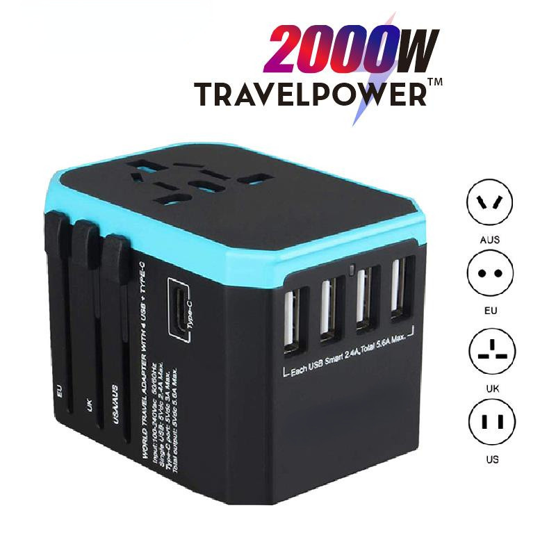 Upgraded Version 2000W Travel Adapter Universal Plug Adaptor USB Type C ...