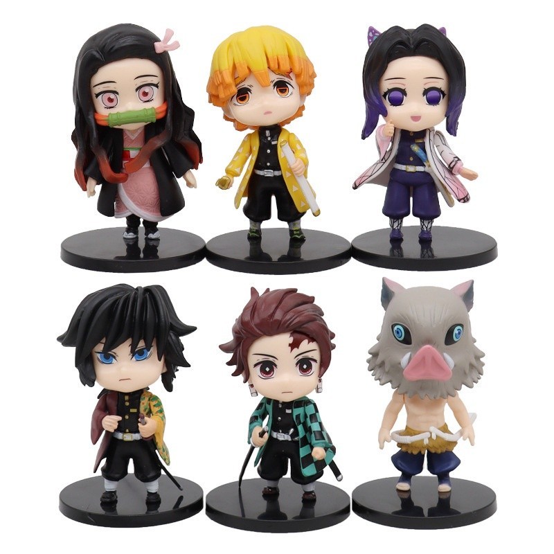 6pcs Anime Action Figures Nezuko Tanjirou Zenitsu Kawaii Model Figurine ...