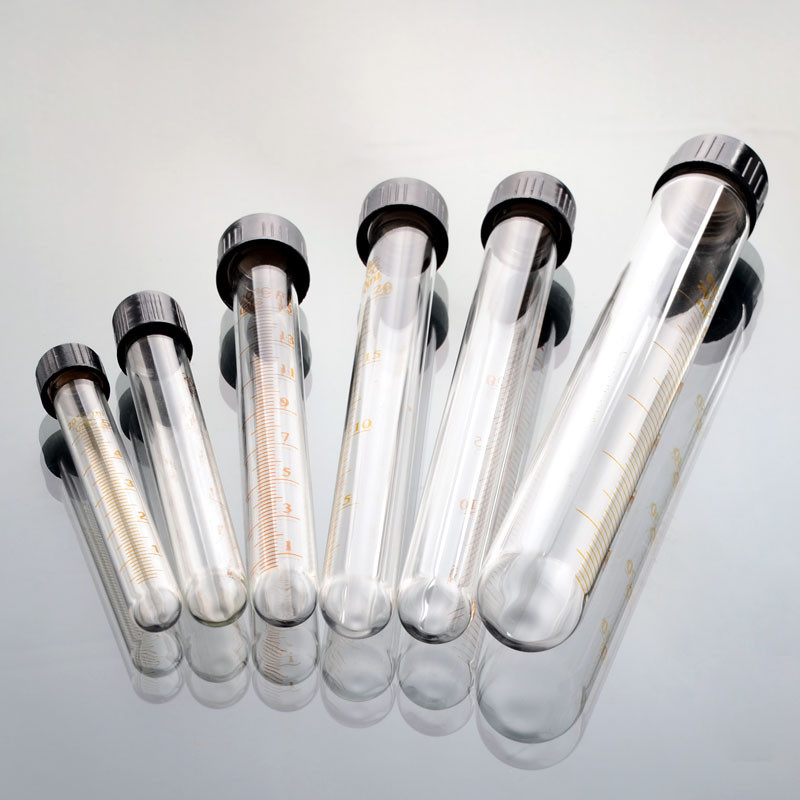 Glass Screw Test Tube 5/10/15/20/25/50ml Round Bottom Scale with Lid ...