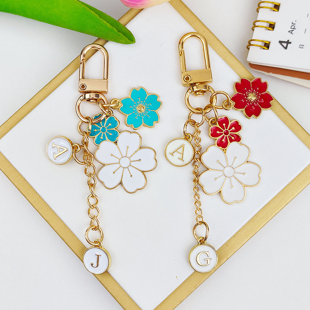 Fashion Enamel Sakura Key Ring Kawaii Cherry Flower Key Chain Exquisite ...
