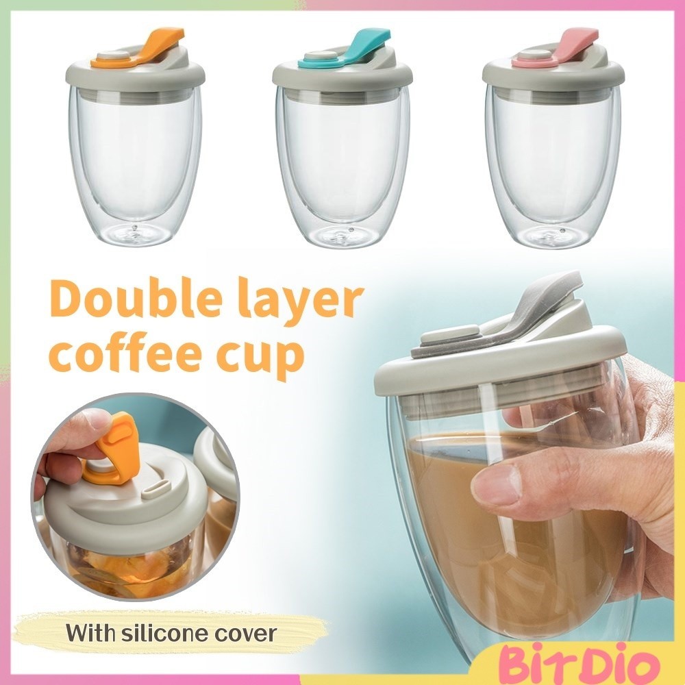 250ml 350ml 450ml Double Wall Coffee Cup with Lid Coffee Cup Portable Multi-purpose Mugs ...