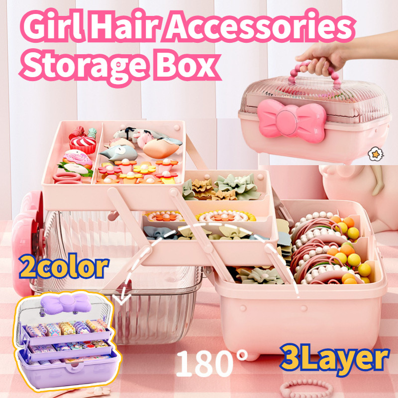 3-layer Hair Accessories Storage Box Folding Girls Hair Accessories ...