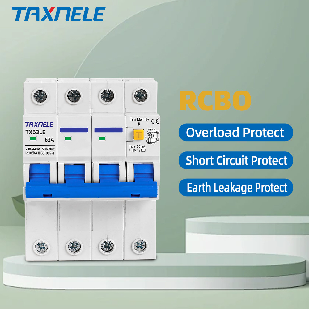 380V 4P Residual Current Circuit Breaker MCB 30mA Overload Short Current Leakage Protection RCBO ...