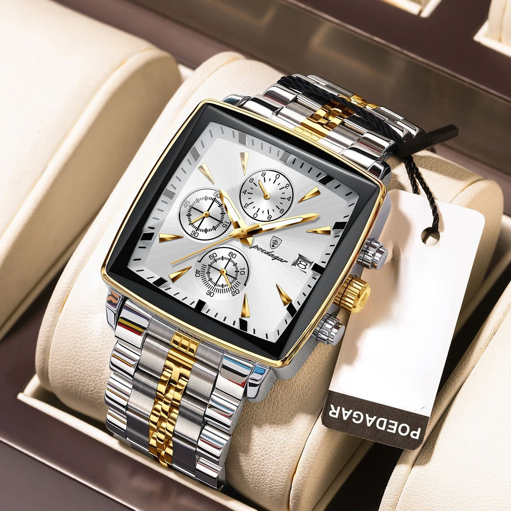 POEDAGAR Luxury Square Sports Waterproof Luminous Quartz Watch ...