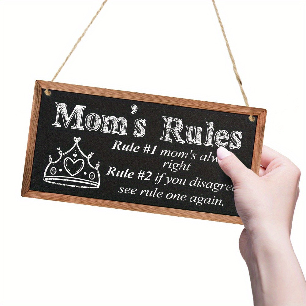 Wooden sign, Mom's rules, wooden hanging plaque wall art decor for ...