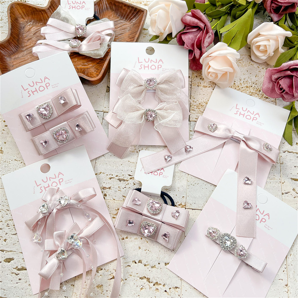 Rhinestone Bow Barrettes Pink Cropped Hair Clip Barrettes Cropped Hair ...