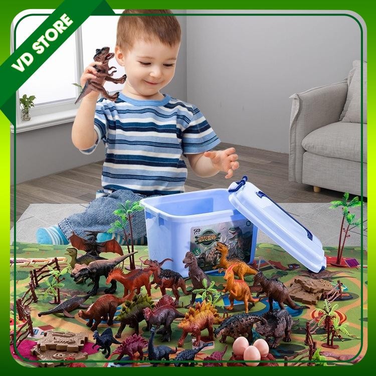 48-piece Dinosaur Park Toy Set for Children - Includes Storage Box ...