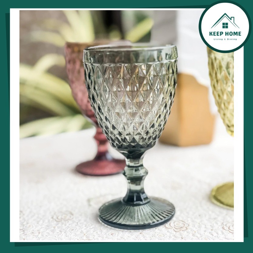 KHOME.PH 6pcs Small Diamond Pattern Goblet Modern Embossed Water Goblet ...