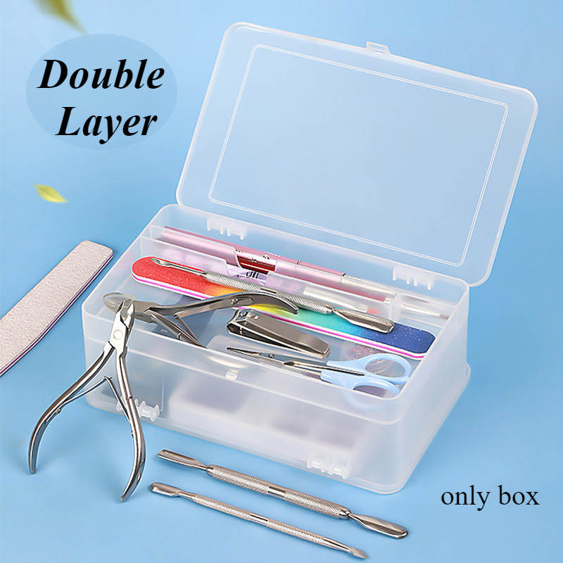 Double Layer Nail Art Tool Storage Case Nail Pen Nail File Nail Clipper ...