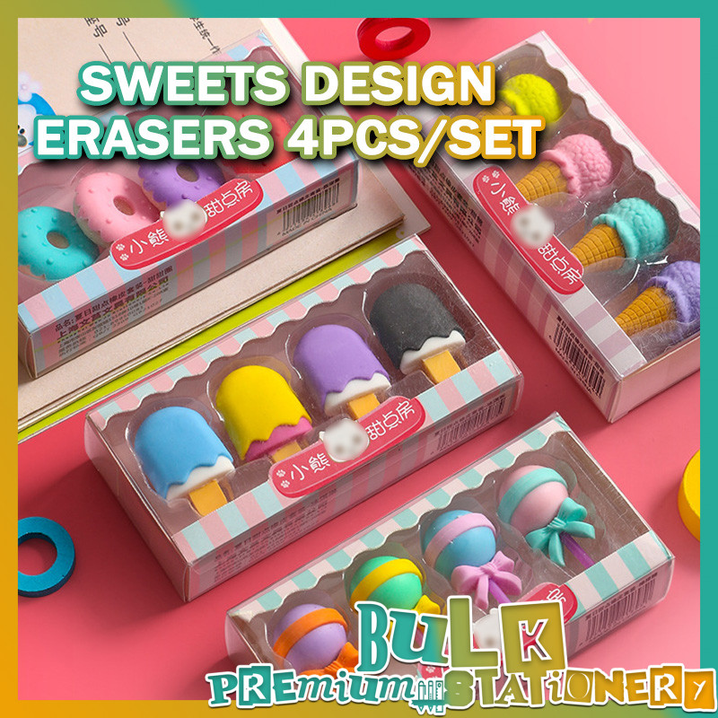 BULK Detachable Eraser Sweets Design 4pcs/set Cute Stationery School ...