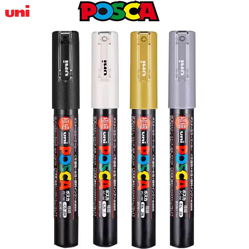 Uni POSCA silver/gold metal bookmarks painting pen white/black PC-1M/3M ...