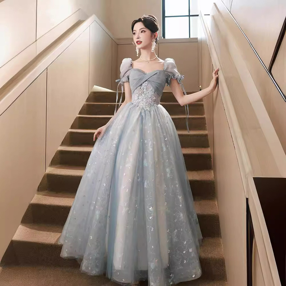 Dress Gala Blue Evening Dress Banquet French Entry Lux Niche ...