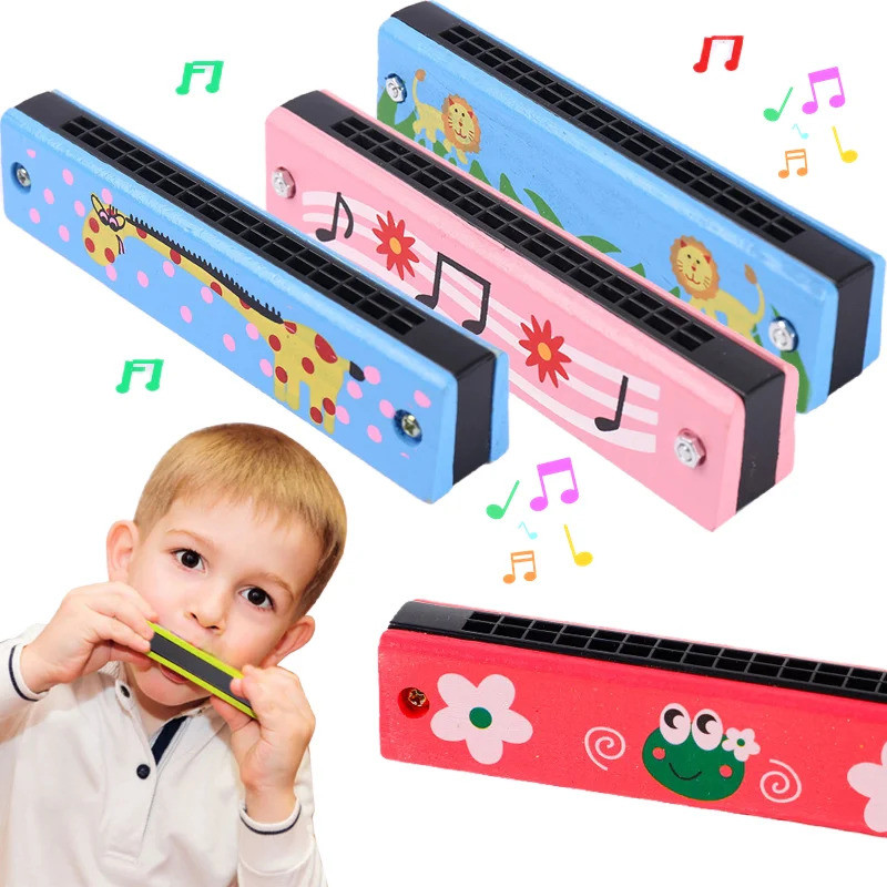 16 Hole Wooden Chromatic Harmonica Children Harp Children Kids Cartoon ...