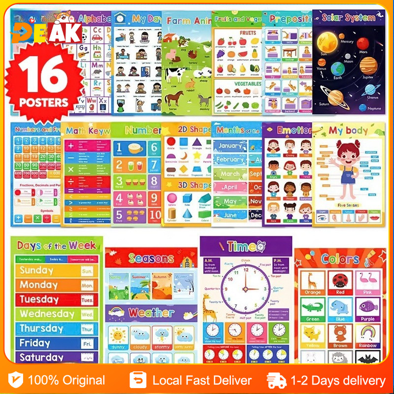Big Educational Posters Learning Wall Chart Set for Kids Baby Early ...