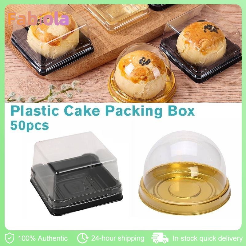 50 Set Clear Plastic Cake Box Round Plastic Cupcake Holders Egg-Yolk ...