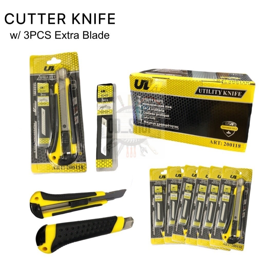 ULA Utility Knife Cutter with 3pcs Blade 18mm SET | Shopee Philippines