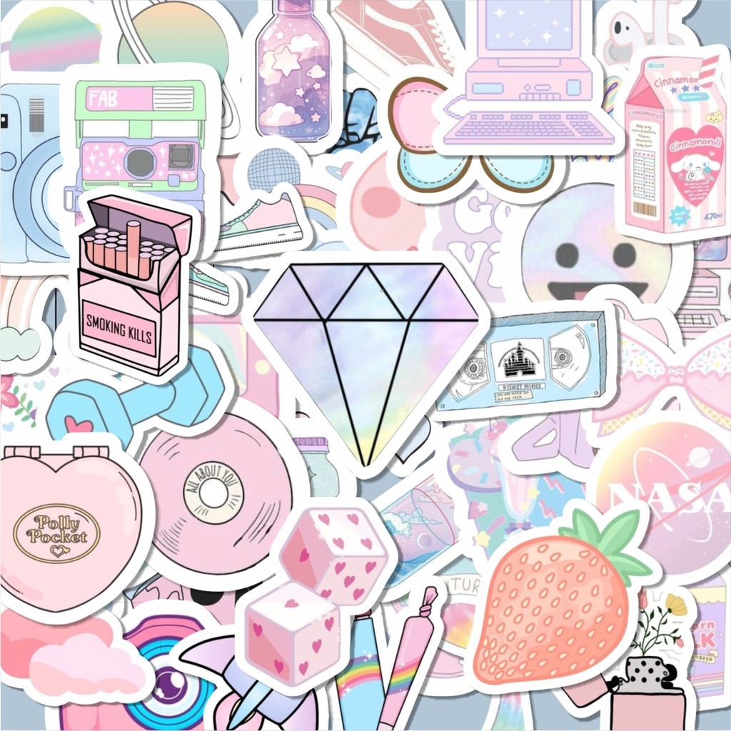 HP 100PCS Cute INS Style Pastel Stickers Aesthetic Stickers Waterproof ...