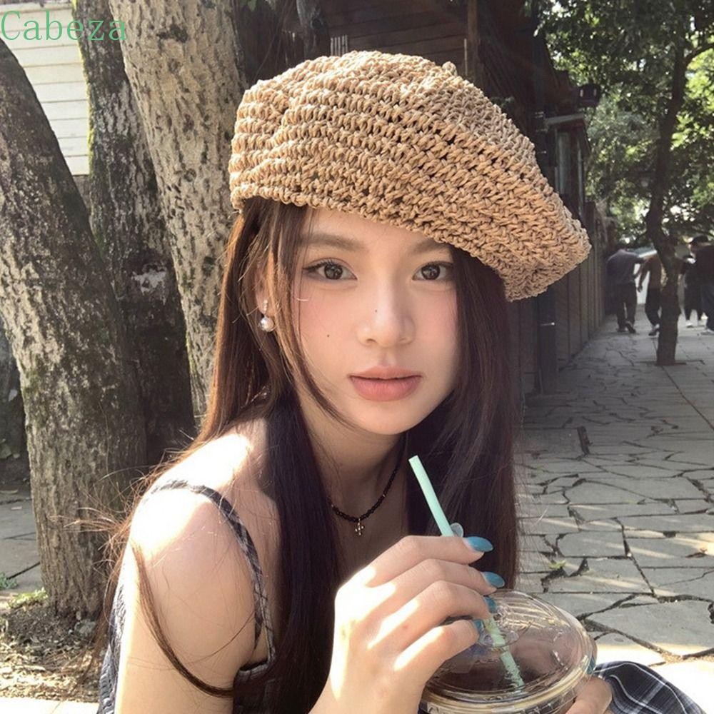 CABEZA Straw Beret, Summer Handmade Weave Cap, Ins Hollow Vacation ...
