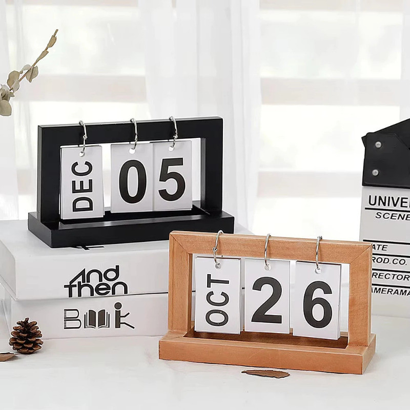 Desk Calendar Nordic Wooden Calendar Decorative Desktop Chic Flip ...
