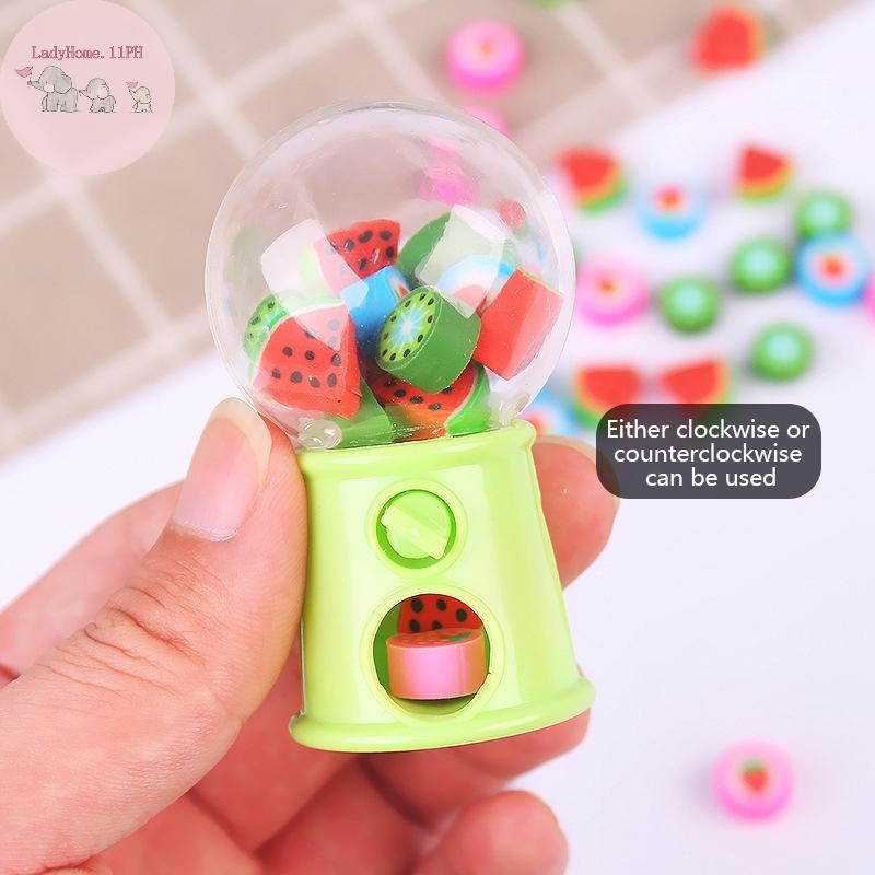 LadyHome Cute Mini Gashapon Machine Design Erasers Cartoon Fruit Rubber ...