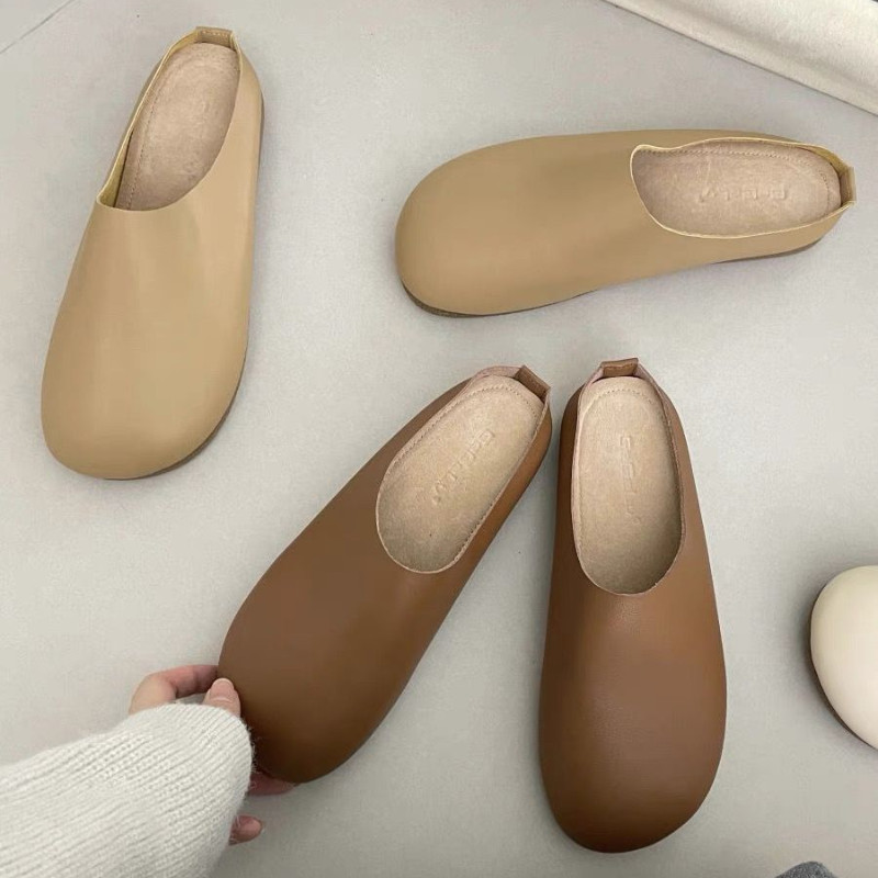 Korean Half Shoes Women Lightweight Daily Casual Solid Color Round Toe ...