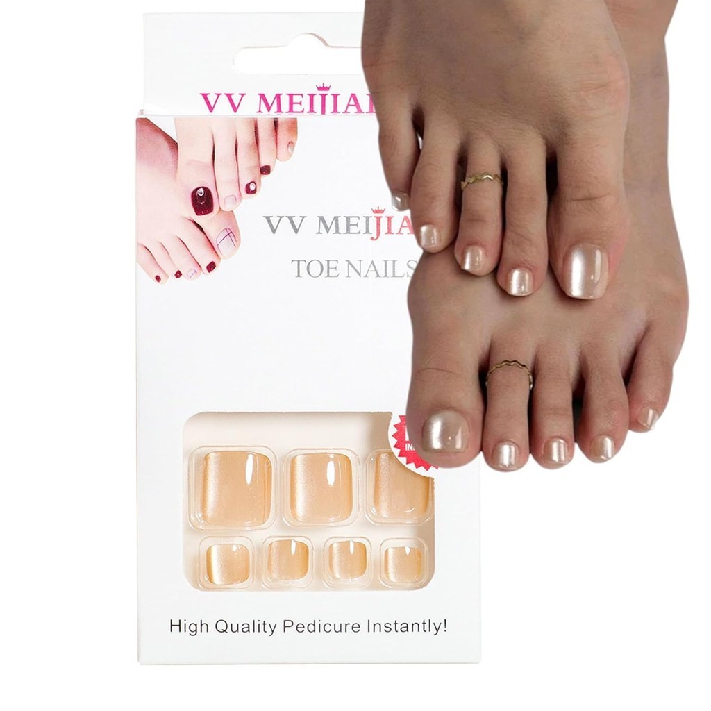 Chrome Press on Toenails Short Square Cat-eye Handmade Gel Fake Press ...