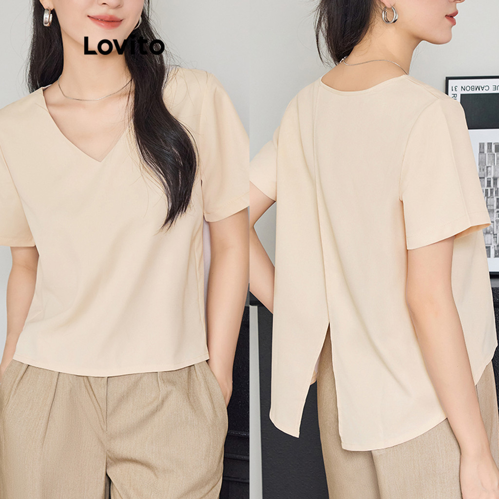 Lovito Women Casual Plain Split Back Blouse L91ED489 | Shopee Philippines
